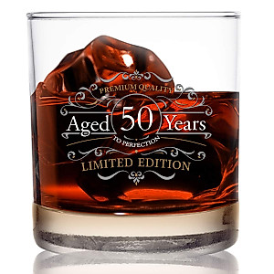 Vintage Edition Birthday Whiskey Scotch Glass (50th Anniversary) 11 oz- Vintage Happy Birthday Old Fashioned Whiskey Glasses for 50 Year Old- Classic Lowball Rocks Glass- Birthday, Reunion Gift