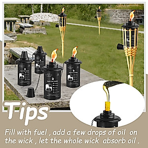 ZSZMFH 16oz Torch Canisters, 6 Pack Bamboo Torch Refillable Replacement Canister, Outdoor Citronella Fuel Torch Canister with Wicks and Covers,for Luau Party, DIY Garden Decor.