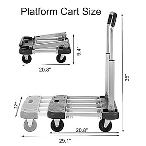 Platform Truck Platform Truck Aluminum Flat Handtruck Adjustable Length Folding Push Cart Load 330 Lbs Moving Dolly Cart Flatbed Cart Reliable