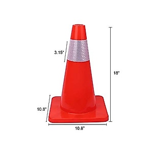 12 Pack 18" Traffic Cones Safety Road Parking Cones Weighted Hazard PVC Cones Construction Cones for Traffic Fluorescent Orange with w/4" Reflective Strips Collar Plastic Safety Signs (12)