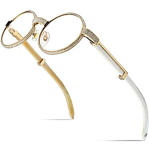 HEPIDEM 100% Really Buffalo Horn Handmade Glasses Frames Luxury 720pcs Diamonds Eyeglasses 7550179 (White)