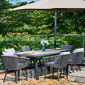 Astomi 7 Pieces Outdoor Patio Dining Set, Rattan Patio Furniture Table and Chairs for 6 with Cushion, for Backyard, Balcony, Garden (Light Grey)