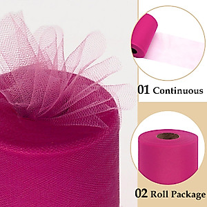 Fuchsia Tulle Fabric Roll 6 Inch by 100 Yards (300 feet) Sheer Tulle Ribbon for Halloween Party Decorations Tutu Gift Wrapping Valentine's Day Table Skirt Wedding DIY Crafts