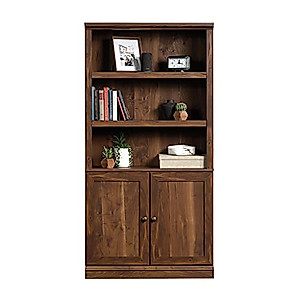 Sauder Miscellaneous Bookcase with Doors, L: 35.28" x W: 13.23" x H: 69.76", Grand Walnut finish