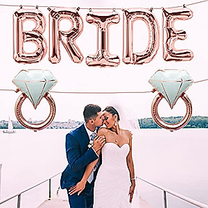 Gifloon Large Bride Balloons Rose Gold with 2 PCS Ring Balloons for Bridal Shower Bachelorette Engagement Party Decorations