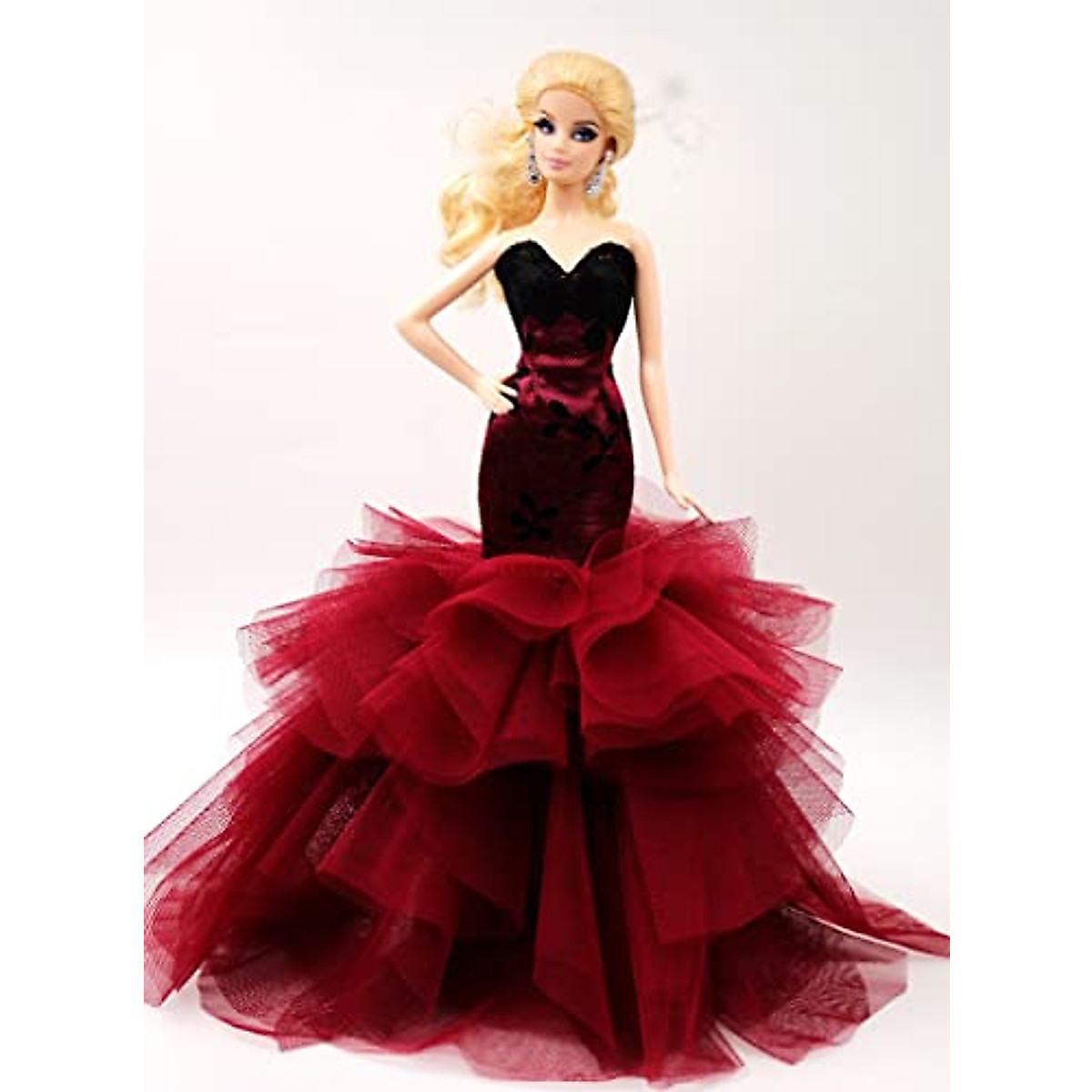 Cora Gu [Handmade Dress Fit for 12" Doll] Classic Black Rose Lace Mermaid Dress/Wedding Gowns Fit for 12" Fashion Doll [Doll's not Included]