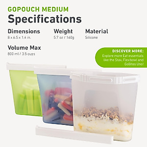 humangear GoPouch - Flexible Food Storage Container, Quick-Seal, Reusable Pouches, Leak Proof Bag with Slide-Lock Closure System, Clear, Medium