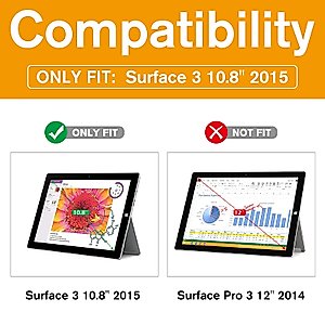 ProCase for Microsoft Surface 3 Case - Premium Folio Cover for Microsoft Surface 3 (10.8")(2015 Release), Built-in Stand with Multiple Viewing Angles, Exclusive for Surface 3 10.8 inch (White/Black)