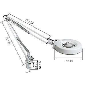 LED Magnifying Lamp, 10X Clamp-On Magnifier Desk Table Task Lamp Lens Diopter with Adjustable Swivel Arm
