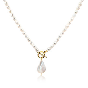 Cowlyn Irregular Pearl Pendant Necklace Handpicked Baroque Pearls Chain Chunky Sweater Necklace Strands Delicate Handmade Vintage Women Jewelry Gift