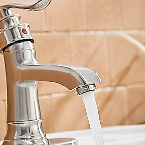 Bathfinesse Brushed Nickel Bathroom Faucet Bathroom Sink Faucets&Parts with Pop Up Drain Assembly Vanity Bath Deck Mount Single Handle Single Hole Commercial Trough Stream Water Supply Lines Lead-Free