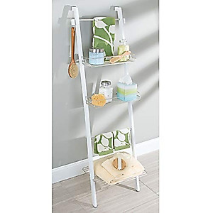 InterDesign Formbu Free Standing Bathroom Storage Ladder with Shelves for Towels, Soap, Candles, Tissues, Lotion, Accessories - White/Satin
