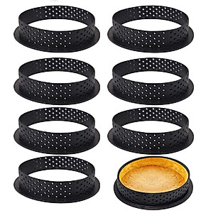 Mini Tart Ring Mold for Baking, Airlxf 8PCS Round Shape Black Cake Mold Mousse Circle Tart Ring Round Cake Molds