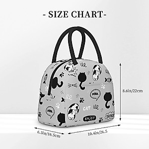 Oplp Cute Cats Fish Cat Paws Lunch Bag Box Meal Prep Insulated Handbag Reusable Lunch Container