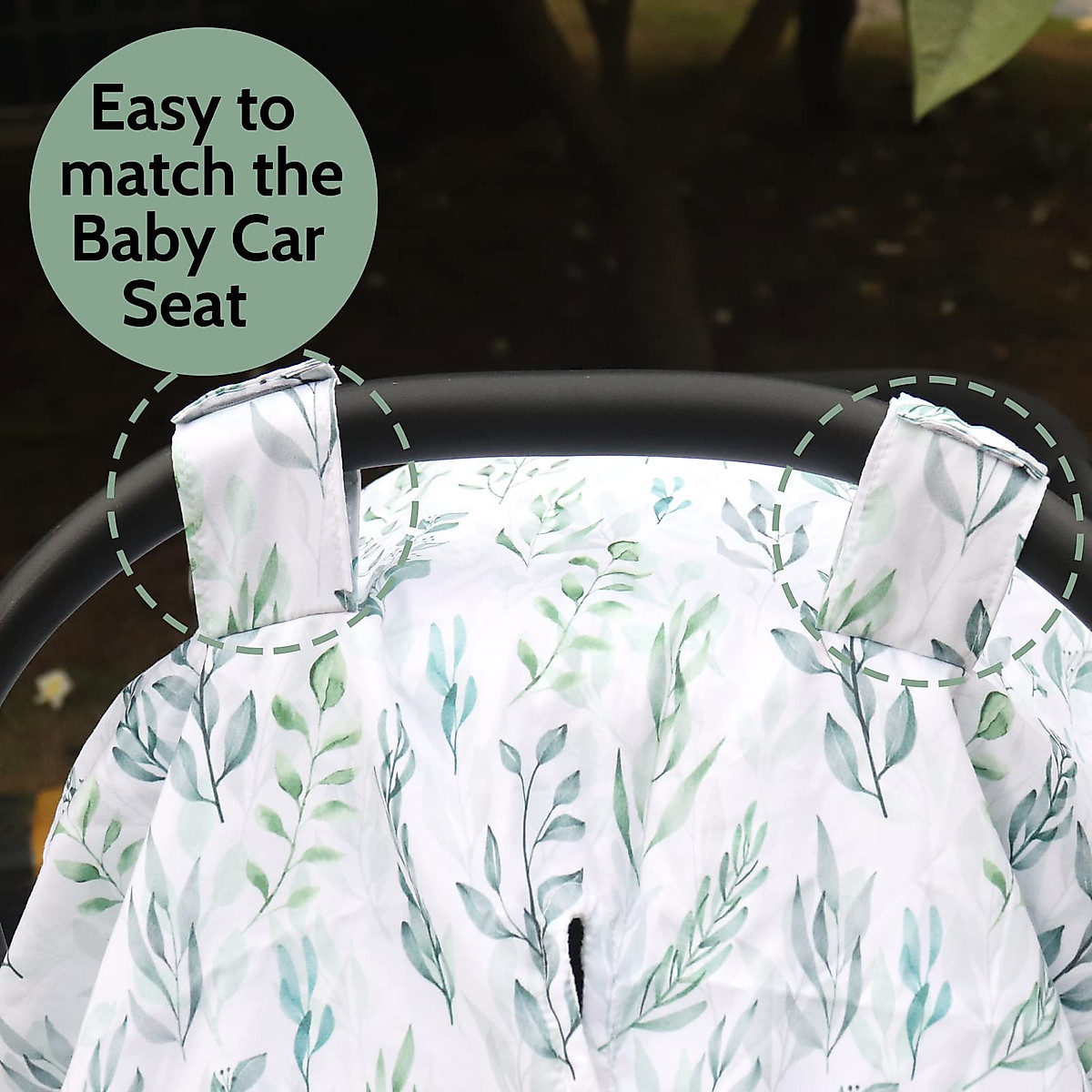 DILIMI Car Seat Covers for Babies, Peekaboo Opening Infant Car Seat Canopy for Baby Boys Girls, 2 in 1 Mom Nursing Breastfeeding Covers, Minky Warm Carseat Canopy for Newborn, Green Leaf