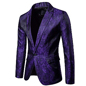 Cloudstyle Mens Slim Fit Paisley Suit Party Suit Jacket One Button Jacquard Sport Coat Purple