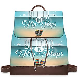 Leather Backpack Purse for Women, Life Is Better In Flip Flops PU Leather Women Girls Ladies Backpack Multipurpose Daypacks Travel Bag, College Bookbag Water Resistant Casual Daypack Backpacks