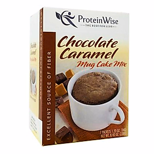 ProteinWise High Protein Mug Cake Mix, Chocolate Caramel, Gluten Free, Trans Fat Free, High Fiber, Diet Healthy Snack, 7 Count