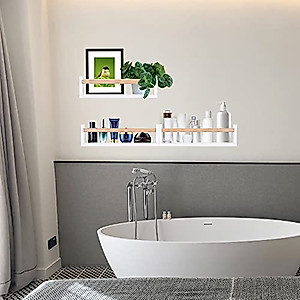 Esonal White Nursery Floating Wall Shelf Nursery Décor Wall Book Shelves for Bedroom Organizer or Kitchen Spice Rack Wall Mount Books Photo Picture Display Ledges 16 Inch a Set of 3