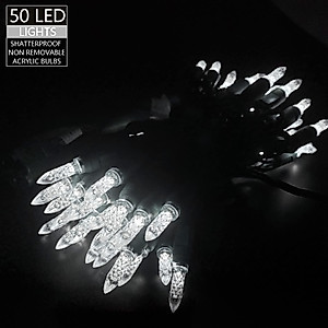 Dalla Costa 50 Count M5 Faceted Christmas Mini Light Set Indoor/Outdoor Use String Lights for Garden Christmas Tree Patio Lawn Party Home 120V UL Certified Green Wire 17 Feet (Cool White)