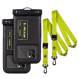 Pelican 2 Pack Marine - IP68 Waterproof Phone Pouch/Case(Regular Size)-Floating Waterproof Phone Case For iPhone 14 Pro Max/ 13 Pro Max/ 12 Pro Max/ 11/ S23 - Detachable Lanyard-Black/Yellow