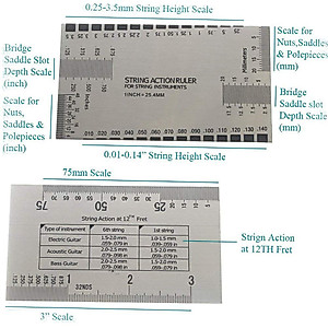 Uiegurit 15 Pieces Guitar Radius Gauge Set Including String Action Ruler, 32 Blades Feeler Gauge, Fingerboard Fret Protector Guards and Grinding Stone for Guitar and Bass Setup
