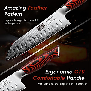 Kitchen Knife Set with Block, 7 Pieces Chef Knife Set 67 Layers Damascus Steel Professional Knife Set for Cooking, Ergonomic G10 Handles with Sharpener