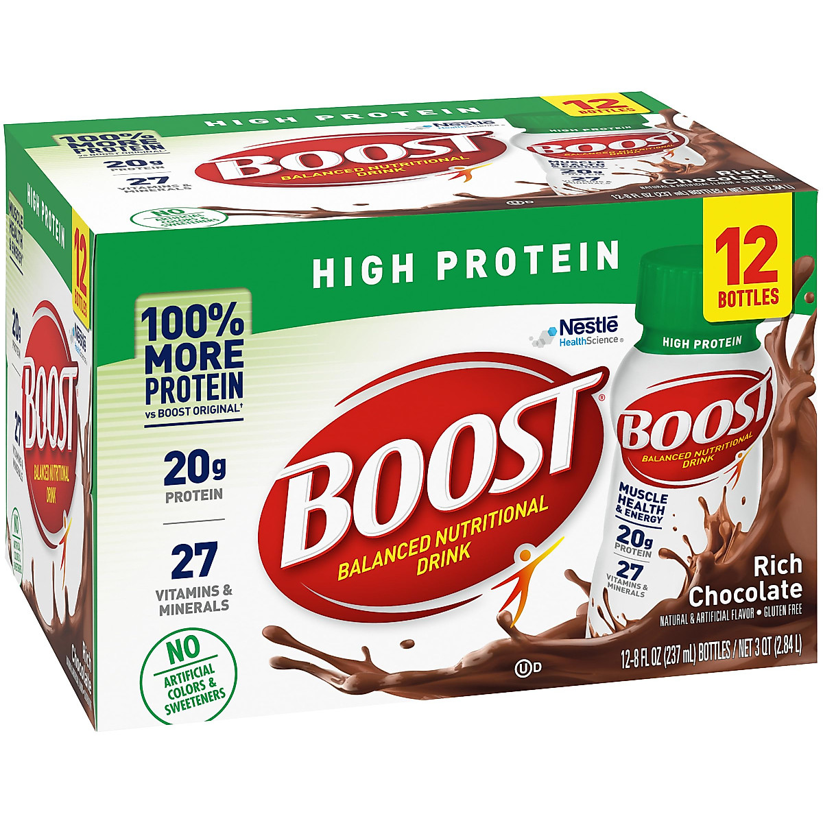 BOOST High Protein Ready to Drink Balanced Nutritional Drink, Rich Chocolate, 8 FL OZ (Pack of 12)