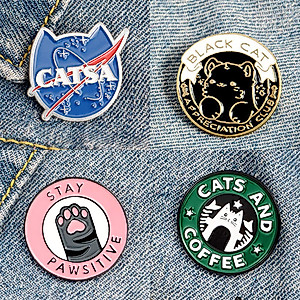 Cats Club Enamel Pin Cat Planet Coffee Paw Brooch Pins Badge Cute Kitten Brooches Lapel Pin Jeans Shirt Bag Jewelry with Gift Bag