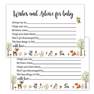 Giftideaworkshop 50 Woodland Baby Shower Wishes and Advice for The Mom-to-Be， Baby Advice Cards for Baby Shower Game，4X6 inch.