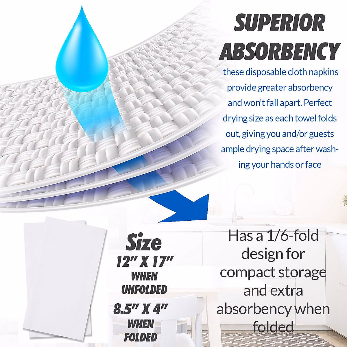 200 Large Disposable Guest Towels for Bathroom, Premium Linen-Like, Multi-Fold, Cloth-Feel Napkins, a Hygienic Solution for Kitchen, Party, Weddings and Events