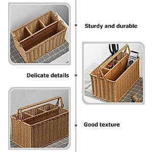 STOBAZA Wicker Utensil Cutlery Holder Flatware Cabinet Divided Flatware Organizers for Forks Spoons Napkins Silverware, Serving Utensils