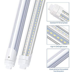 R17D LED Bulb Light 8FT, 90W T8 LED Tubes, 10000LM, Clean Cover, HO Rotatable End 8FEET 2 Pin Shop Light, 6000K, T8 T10 T12 Fluorescent Light Replacement, Ballast Bypass,Dual-End Powered (6-Pack)