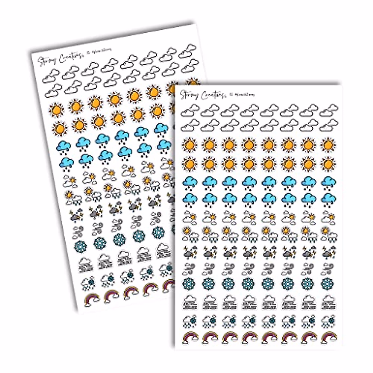 Die Cut Weather Icon Planning Stickers, 2 Sheets, 224 Total Stickers, 0.5" wide, Multicolor, Personal Planners and Journals