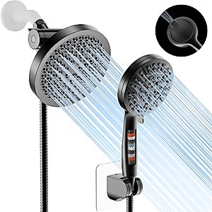 UltrTxenova Shower Head with Handheld Spray Combo, High Pressure Black Shower Head with Filters 10-Mode Rainfall Double Shower Head 78" Hose