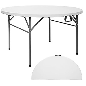 VINGLI 48" Round Bi-Folding Commercial Table, 4 Feet Portable Plastic Dining Card Table for Kitchen or Outdoor Party Wedding Event, 1-Pack