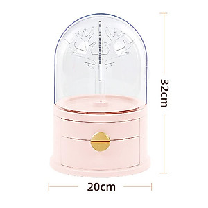 EKAYG Multilayer Jewelry Storage Box Girls Pink Led Lamp Desktop Jewelry Large Capacity 360 Degree Storage Box