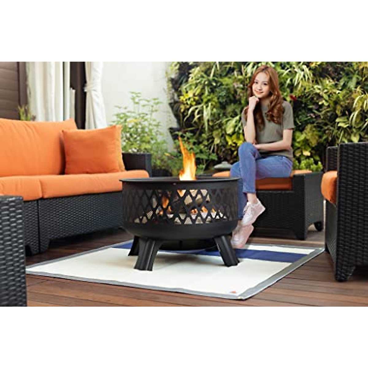 Firepit mat, Fireproof mat for firepit, Deck Fire Protection, 47 inches x 47 inches, Protect Lawn with fire Pit mat for Grass, Fire Pit mat for Deck, Black x Silver