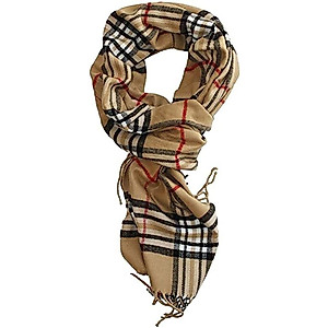 Classic Cashmere Feel Winter Scarf Super Soft Collection (CAMEL PLAID)