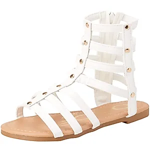 bebe Toddler Girls' Sandals - Leatherette Studded Open Toe Gladiator Sandals - Toddler Sandals for Girls (Toddler/Girl), Size 2 Little Kid, White