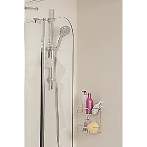 Croydex Stick n Lock Easy to Fit Adhesive Two Tier Cosmetic Basket, 20.6in x 10.2 x 6.4in, Chrome