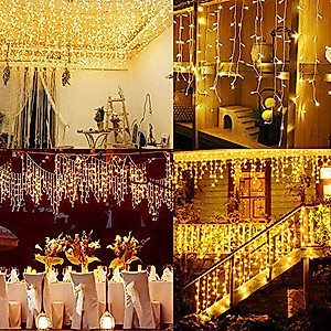 Ysdeal 400 LED Icicle Christmas Lights Outdoor, 32 Feet 50 Drops 8 Modes Window Curtain String Light Wedding Party Home Garden Bedroom Outdoor Indoor Wall Decorations (Worm White)