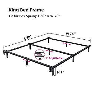 THEOCORATE King Size Bed Frame, 7 Inch Metal Basics Bed Frame, Low Profile Base for Box Spring, 9-Leg Support, Noise-Free, Easy Assembly, Black