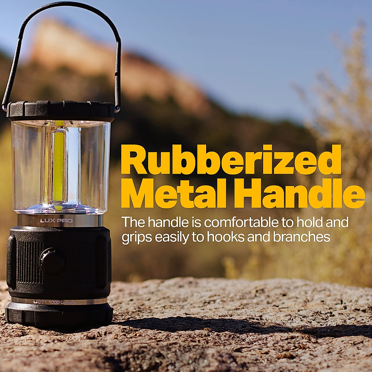 LUXPRO 4D Rugged 1000 Lumen LED Lantern with 4 Broadbeam LEDs for Up to 20 Hours of Use - Camping Lantern with Rubberized Metal Handle and IPX4 Water-Resistant Rating