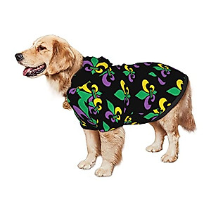 Large Dog Hoodie Mardi-Gras-Carnival-Fleur-De-Lis Pet Clothes Sweater with Hat Soft Cat Outfit Coat Medium
