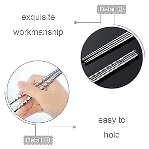 8 Pairs Reusable Chopsticks Stainless Steel Metal Chop Sticks Finger Multipack Threaded Japanese Chinese Korean Chopstick Dishwasher-Safe