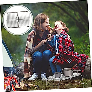 GANAZONO Grill Folding Bracket Fishing Grill Grate Metal Barbecue Grill Stainless Steel Grill Grate Folding Campfire Grill Barbecue Rack Portable Grills Collapsible Campfire Grill Burner