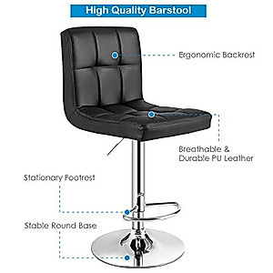 COSTWAY 3-Piece Bar Table Set, Round Cocktail Table and PU Leather Adjustable Swivel Chairs, Modern Counter Height Table Set with 2 Bar Stool for Kitchen, Office (Black)