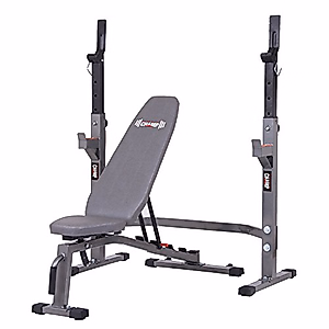Body Champ Olympic Weight Bench with Squat Rack Included, Two Piece Set, Workout Bench, Versatile Strength Training Equipment for Home Gym, PRO3900, Grey