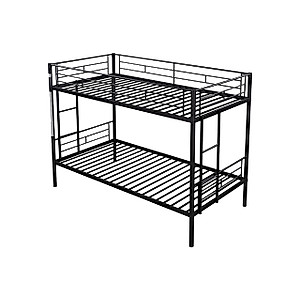 Twin Over Twin Metal Bunk Beds with 2 Side Ladders, Heavy Duty Bed Frame with Guardrail for Dormitory Bedroom Boys Girls Adults,No Box Spring Needed,Black